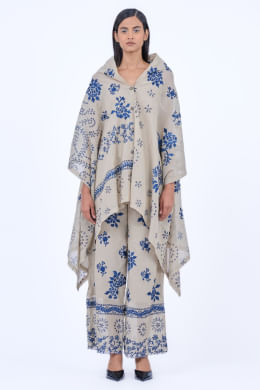Buy Beige floral embroidered cape-style top by Peachoo at Aashni and Co