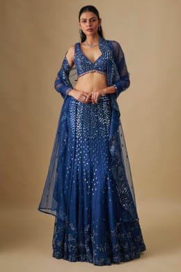 Buy Electric blue embroidered lehenga set by Asaga at Aashni and Co