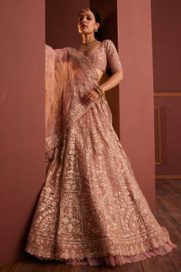 Buy Pink cutdana embroidered lehenga set by Anjanaa M Dang at Aashni and Co