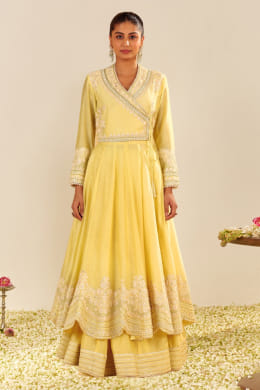 Buy Yellow embroidered angrakha anarkali skirt by Sheetal Batra at ...
