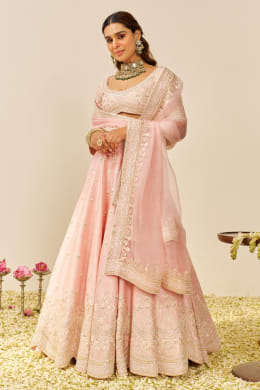 Buy Blush pink parsi gara embroidered lehenga set by Sheetal Batra at ...