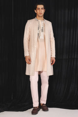 Buy Blush pink mirror work jacket by Twenty Nine at Aashni and Co