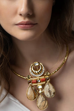 Buy Gold stone torque necklace by Joules by Radhika at Aashni and Co