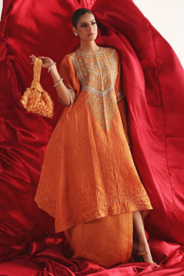 Buy Apricot marodi work bandhani kaftan kurta by Twenty Nine at Aashni ...