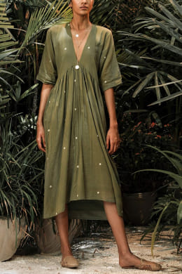 Buy Sage green dress by Khara Kapas at Aashni and Co
