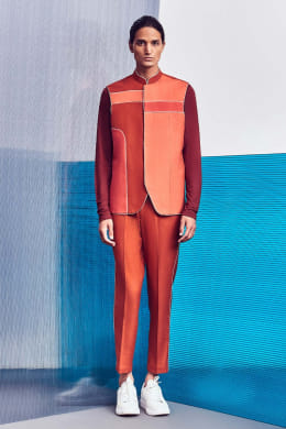 Buy Rust panelled bandi by Line Outline by Deepit Chugh at Aashni and Co