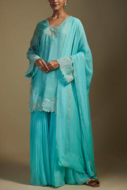 Buy Sky blue embroidered kurta and gharara set by Nadima Saqib at ...