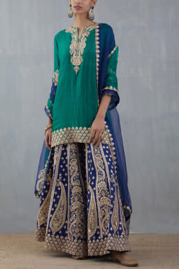 Buy Green and navy embroidered sharara by Nidhi Tholia |Aashni & Co