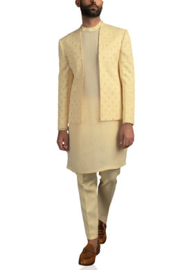 Buy Pastel yellow jacket set by Prima Czar at Aashni and Co