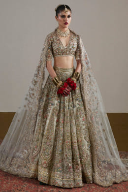 Buy Ivory embellished lehenga set by Hussain Rehar at Aashni and Co