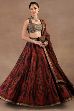 Buy Red jamawar lehenga set by JJ Valaya at Aashni and Co