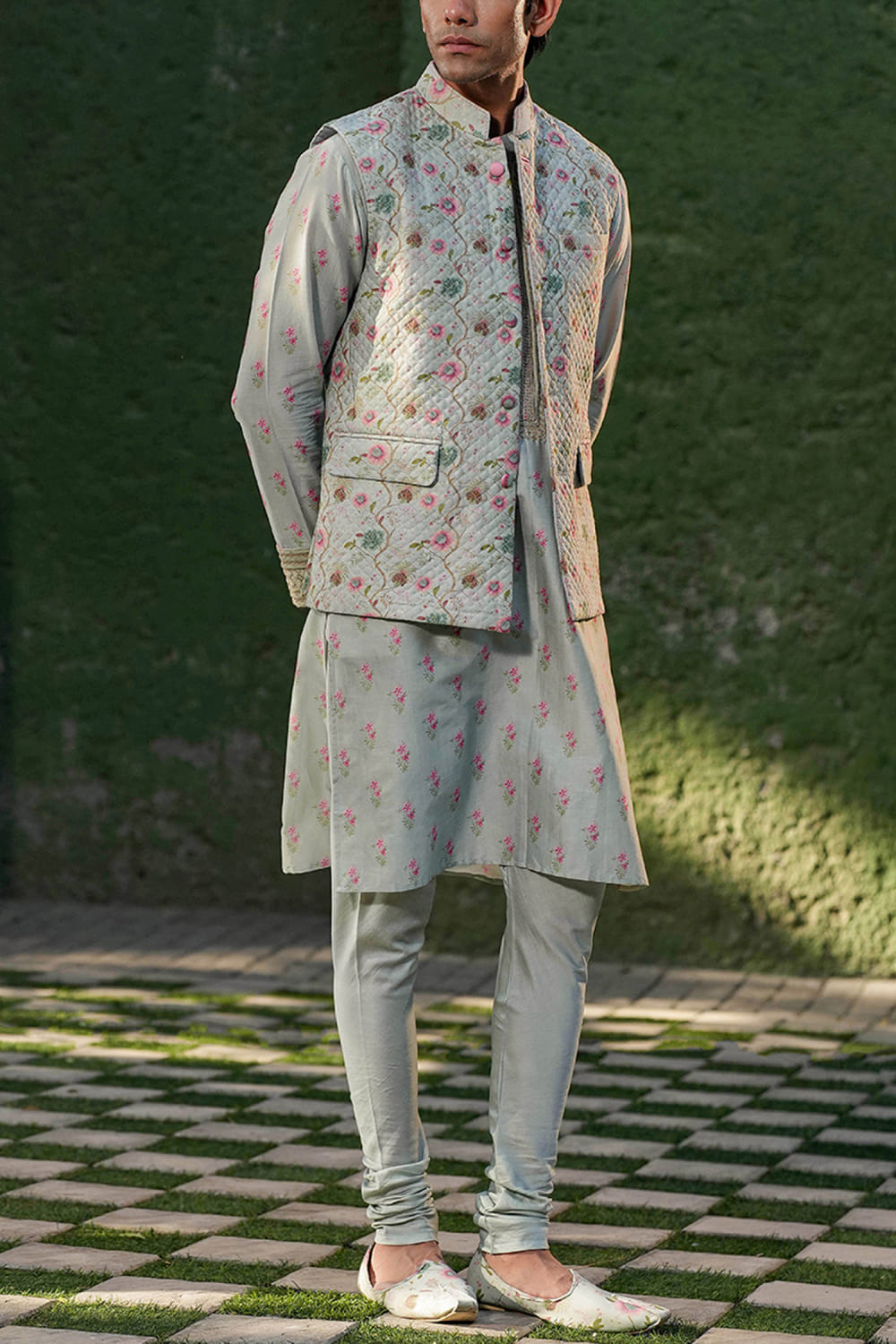 Buy Blue floral printed quilted bandi kurta set by Niti Bothra at ...