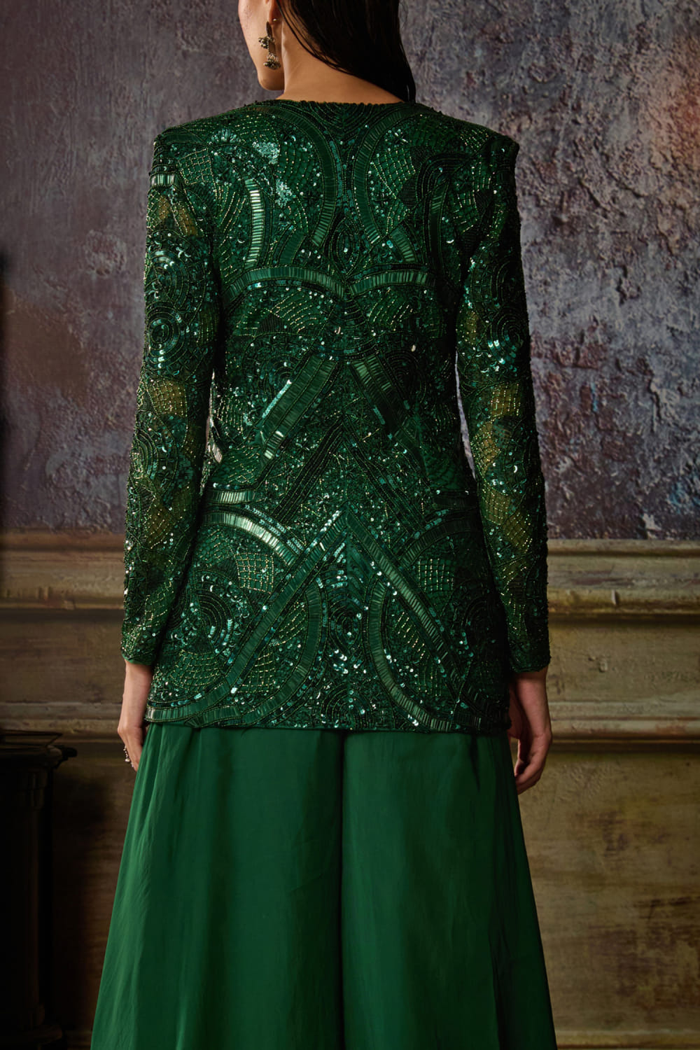 Buy Bottle green embroidered jacket and sharara by DiyaRajvvir at ...