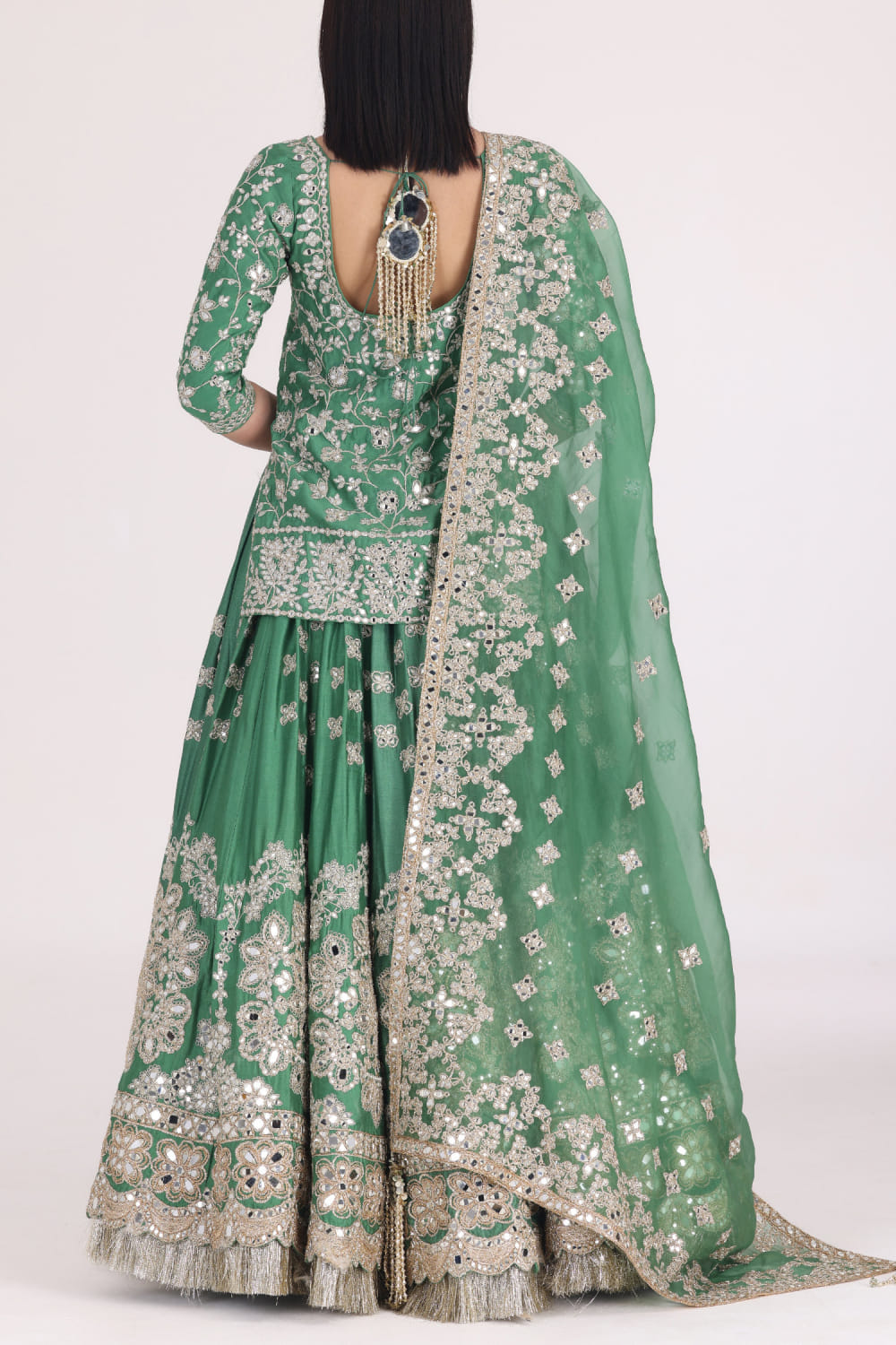 Buy Emerald green floral mirror work lehenga set by Abhinav Mishra at ...