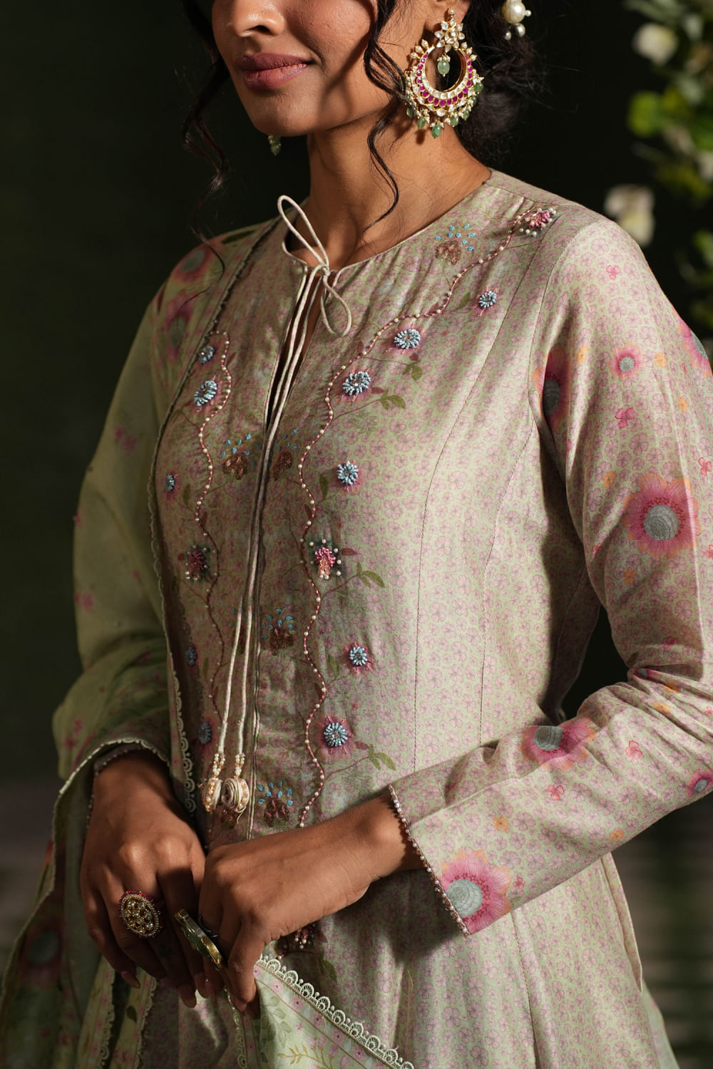 Buy Green floral embroidered kalidar kurta set by Niti Bothra at Aashni ...