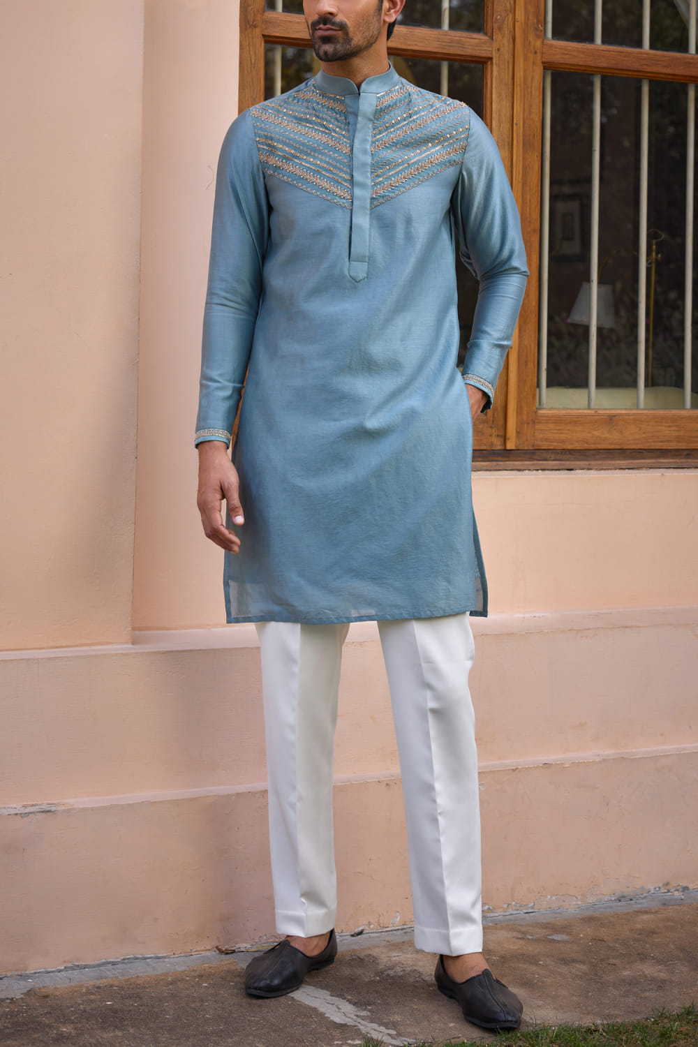 Buy Grey dori and marodi embroidered kurta by Isha Gupta Tayal at ...