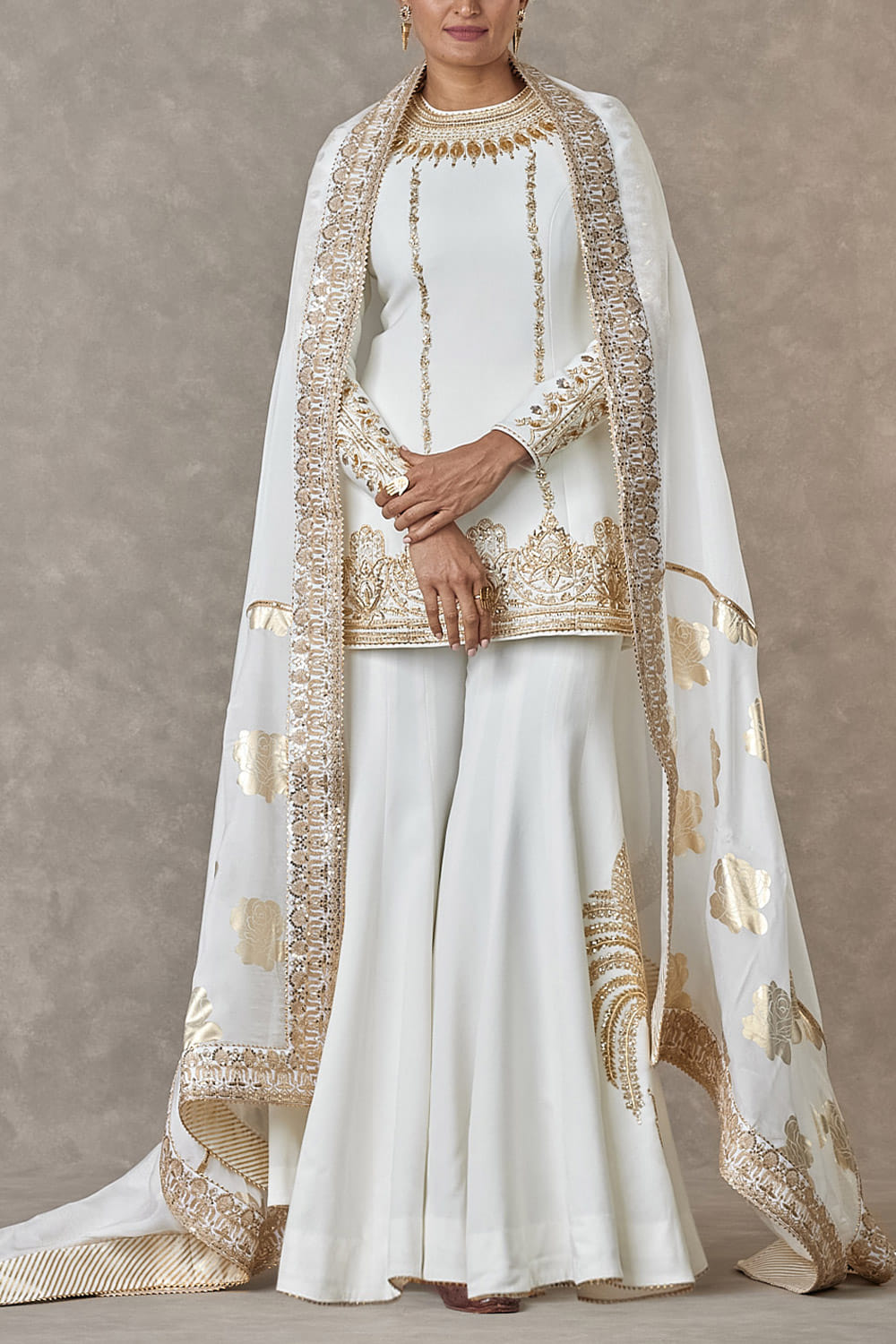 Buy Ivory tree dori embroidery sharara set by Masaba at Aashni and Co