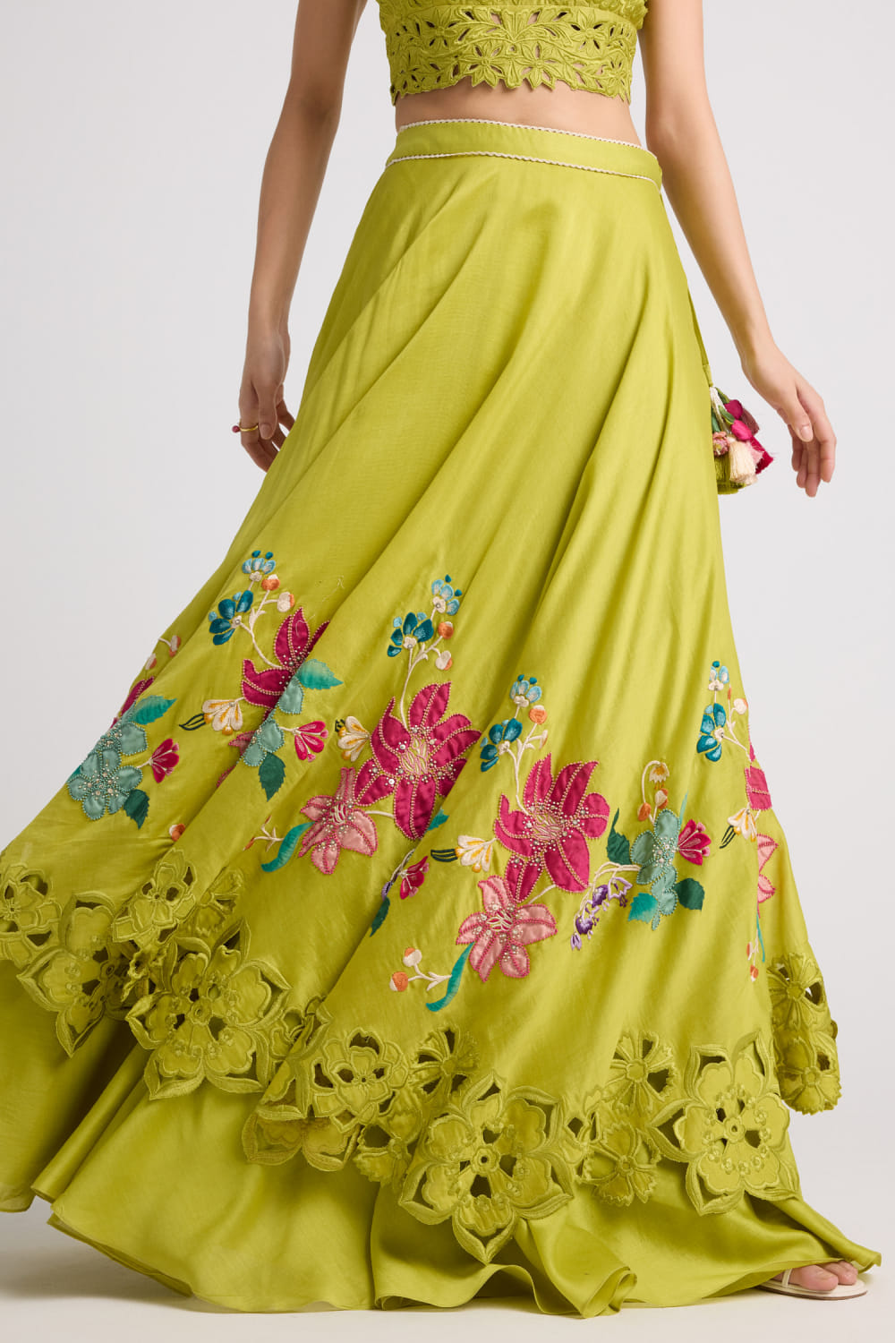 Buy Lime green floral bead embroidery jacket by Chandrima at Aashni and Co