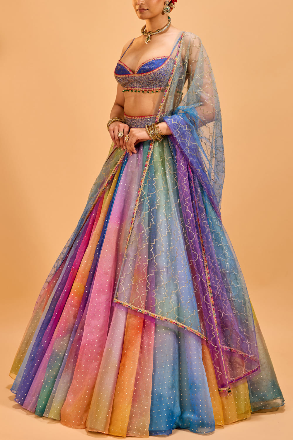 Buy Multicolour shaded print lehenga set by Cedar & Pine at Aashni and Co