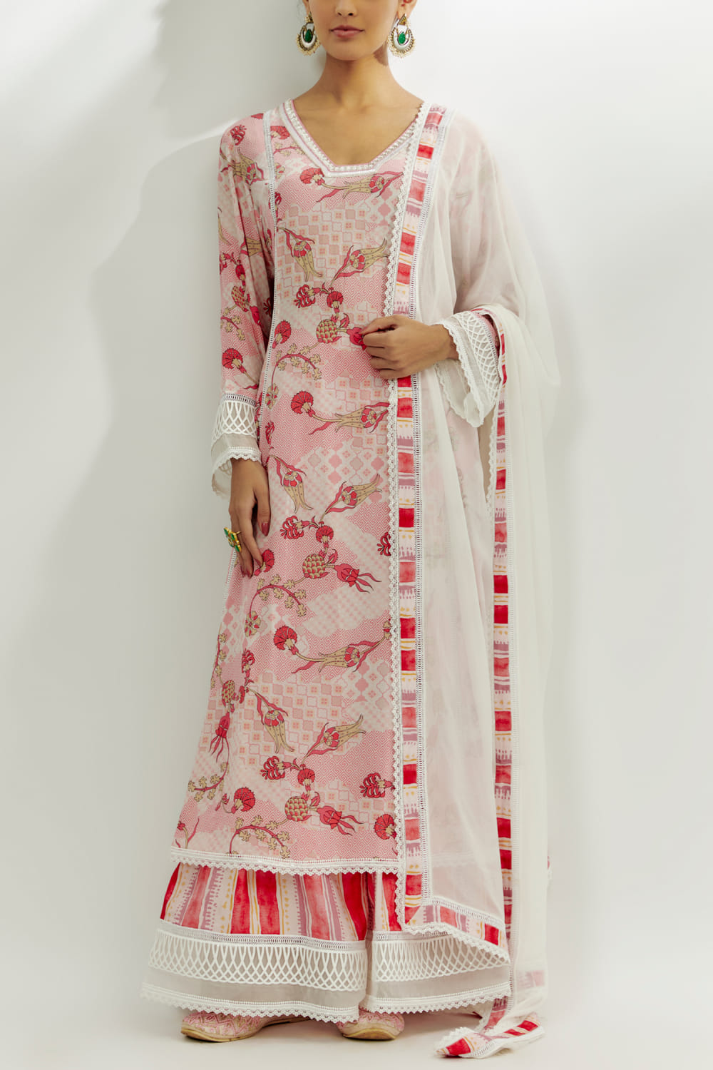 Buy Pastel pink floral printed kalidar kurta set by Nadima Saqib at ...