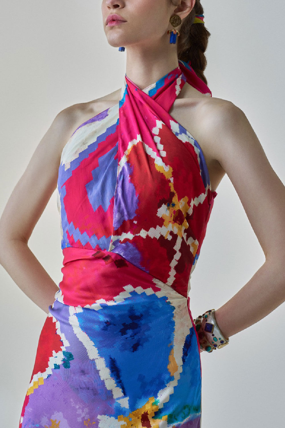 Buy Pink and red floral printed halter dress by Saaksha & Kinni at ...