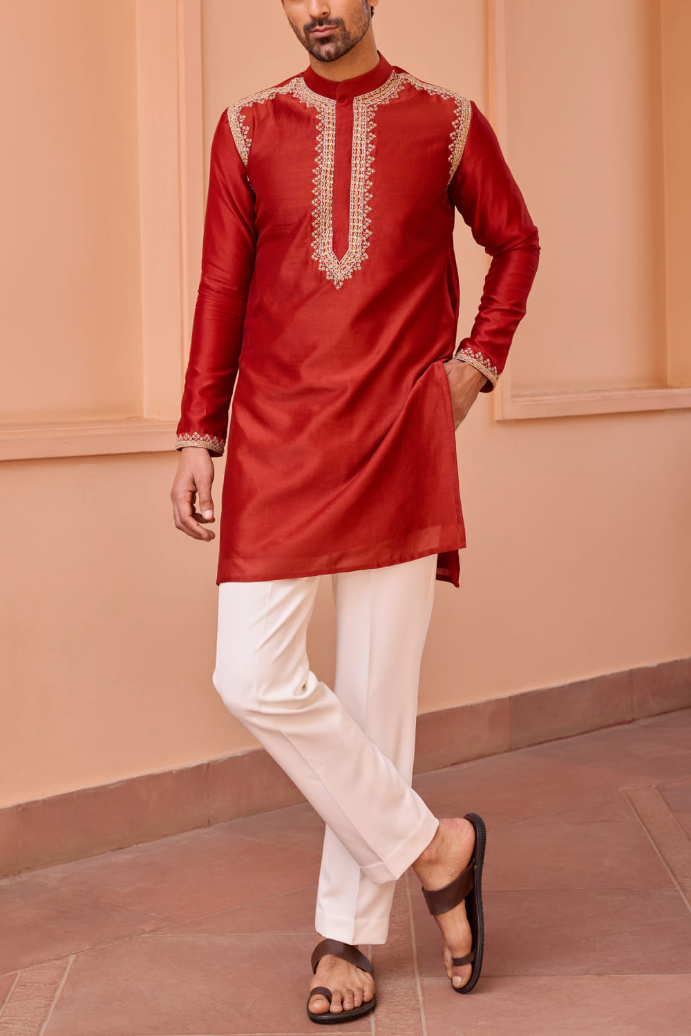 Buy Red dori and marodi embroidered kurta set by Isha Gupta Tayal at ...