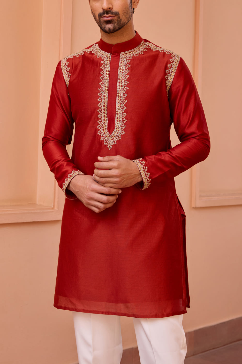Buy Red dori and marodi embroidery kurta by Isha Gupta Tayal at Aashni ...