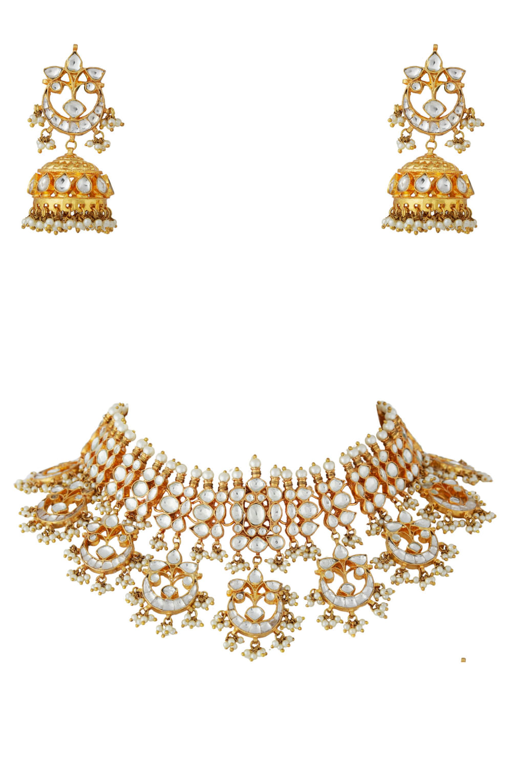 Buy White jadtar necklace set by Riana Jewellery at Aashni and Co