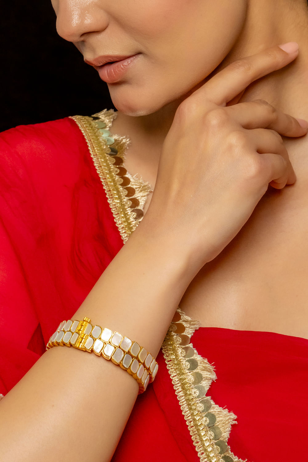 White mother of pearl and kundan kadas