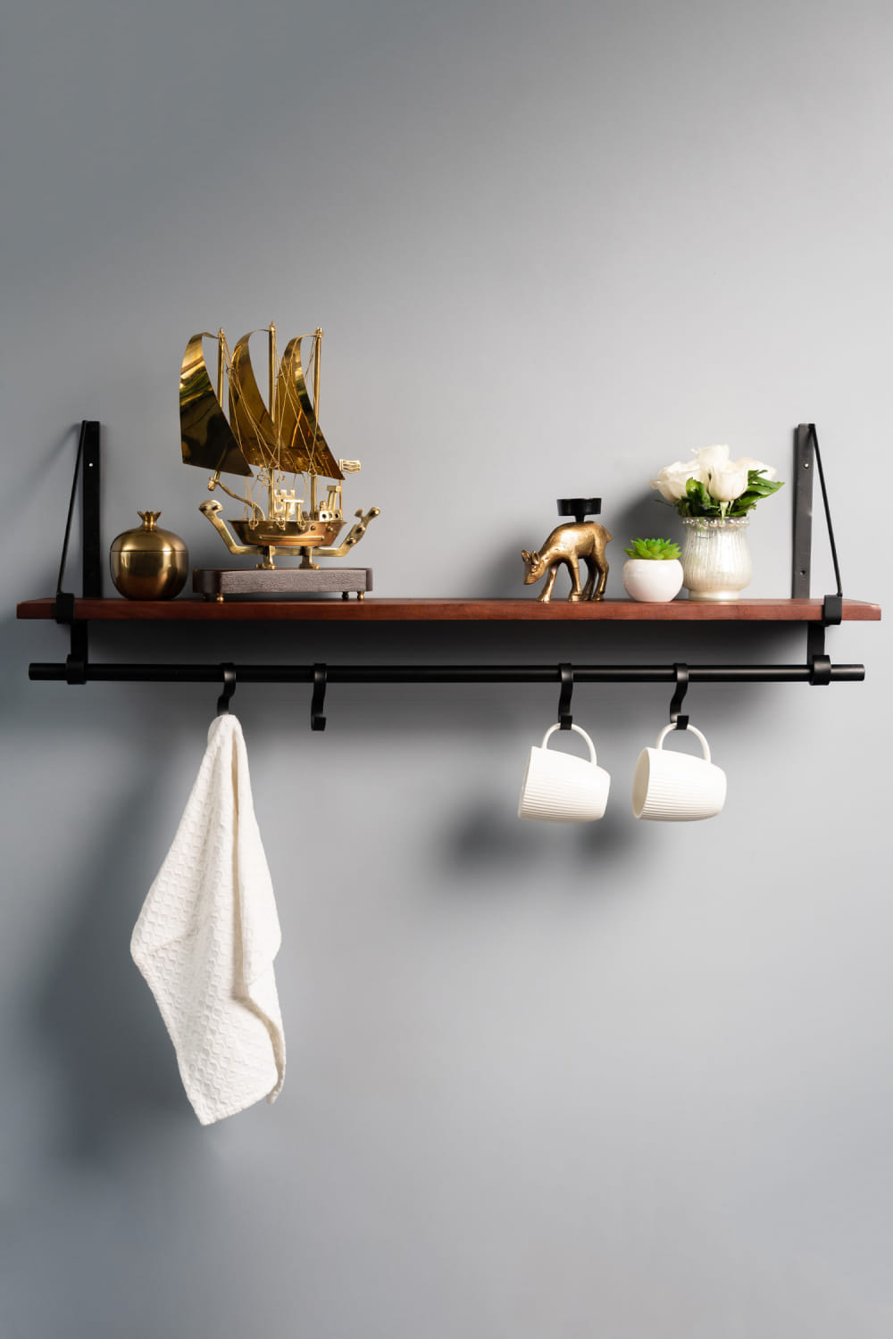 Buy Brown floating shelf and loops by S.G Home at Aashni and Co