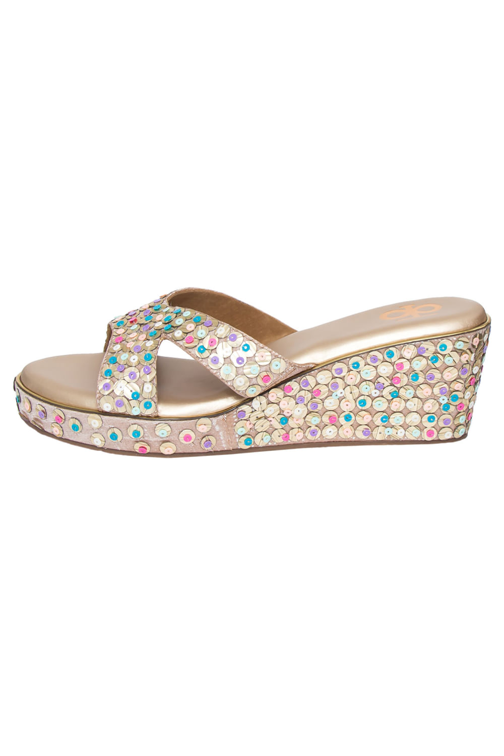 Buy Multicolour sequin embellished cross-strap platform wedges by ...
