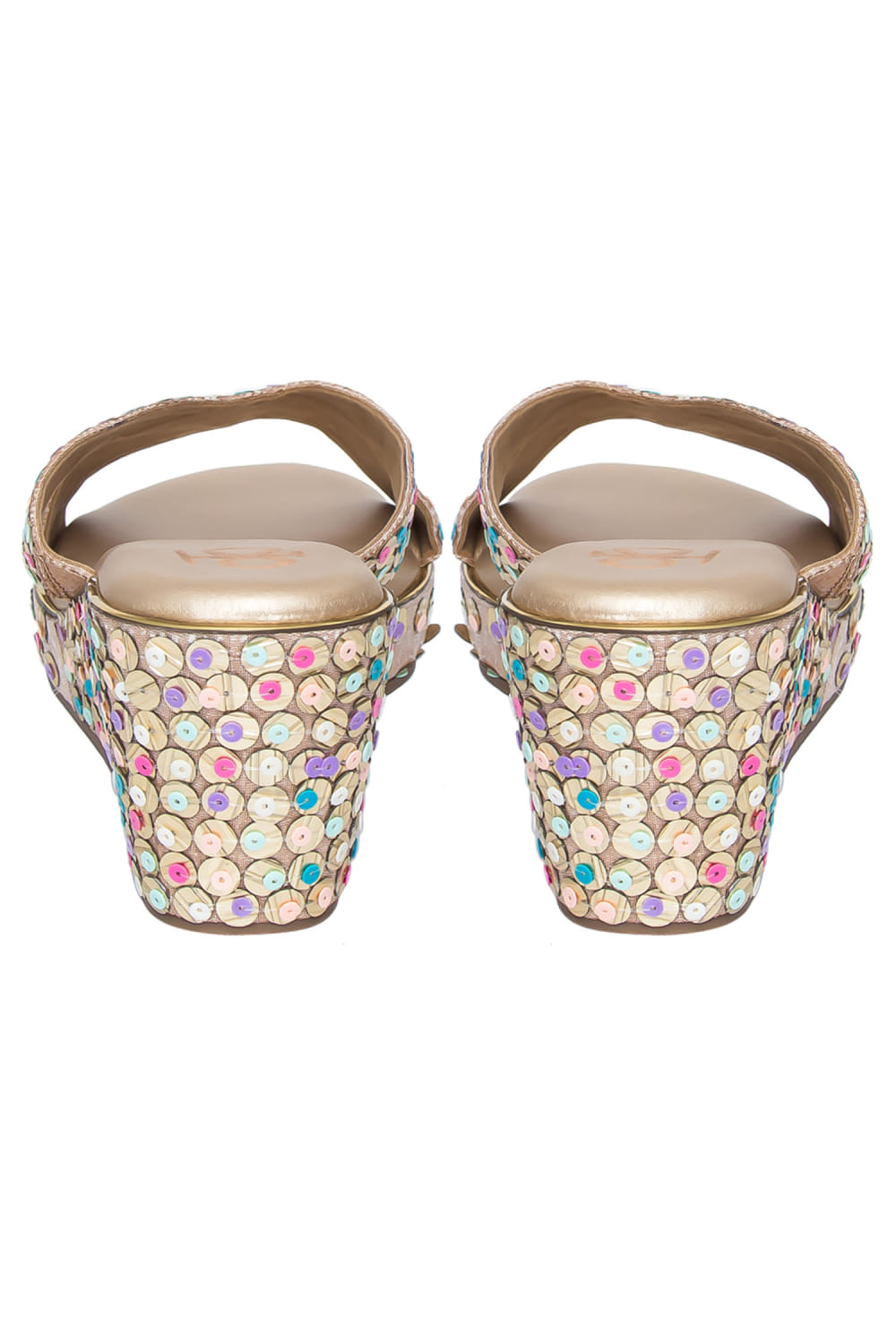 Buy Multicolour sequin embellished cross-strap platform wedges by ...