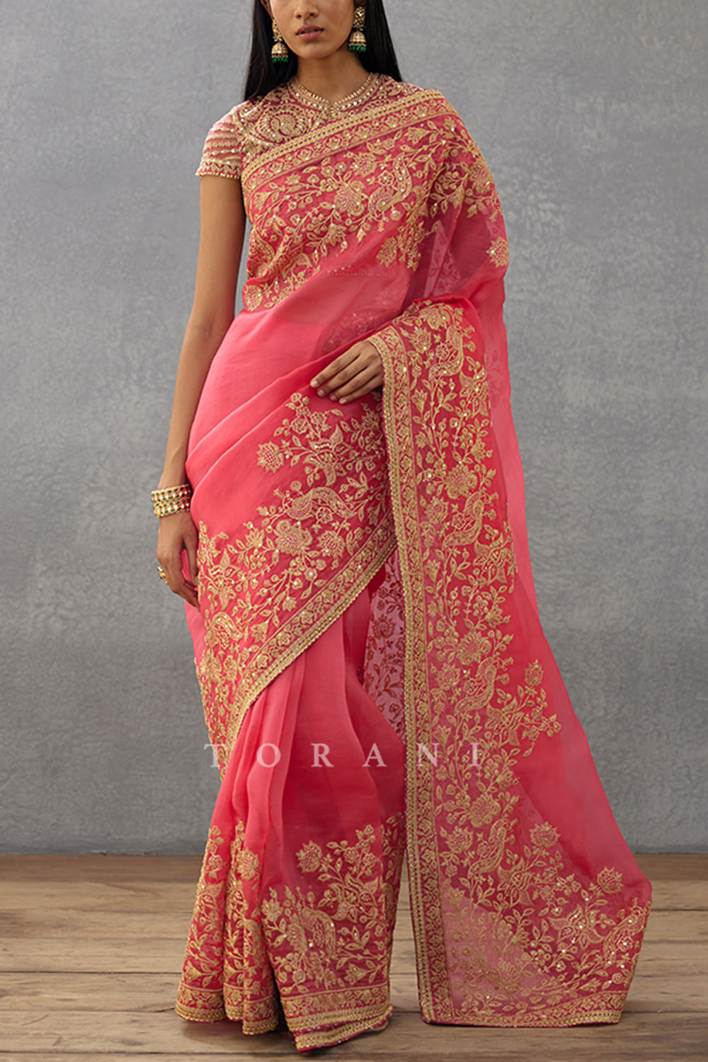Buy Pink dori embroidery saree by Torani at Aashni and Co