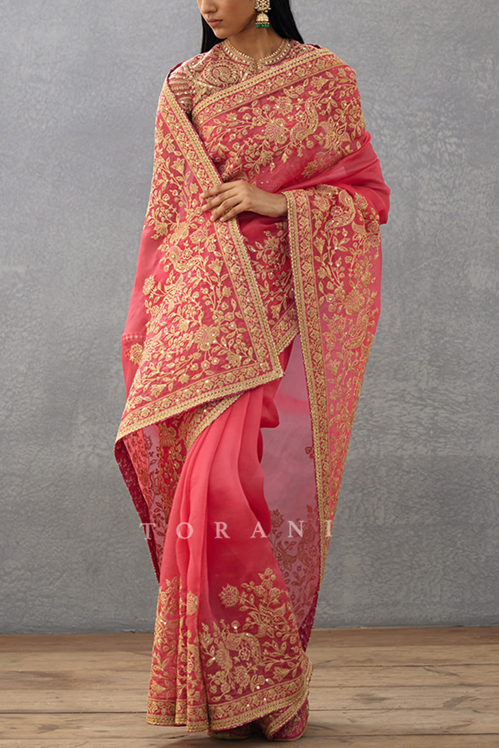 Buy Pink dori embroidery saree by Torani at Aashni and Co