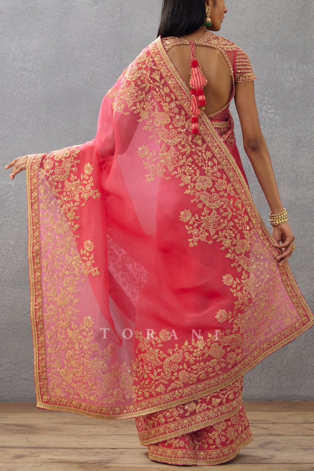 Buy Pink dori embroidery saree by Torani at Aashni and Co