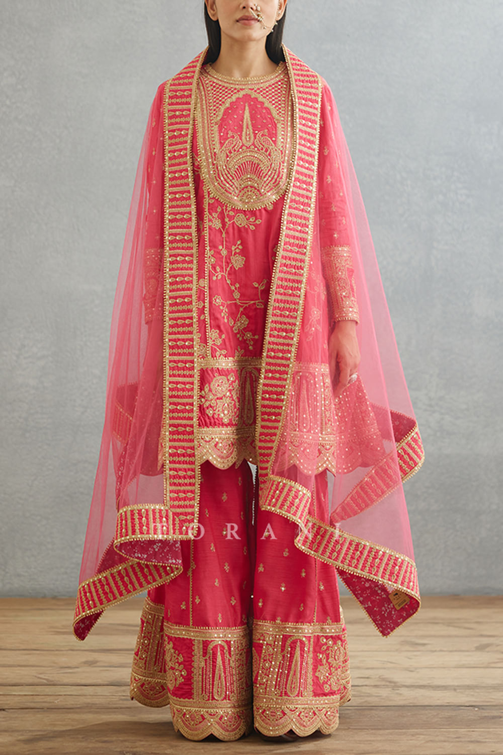 Buy Pink dori embroidery sharara set by Torani at Aashni and Co