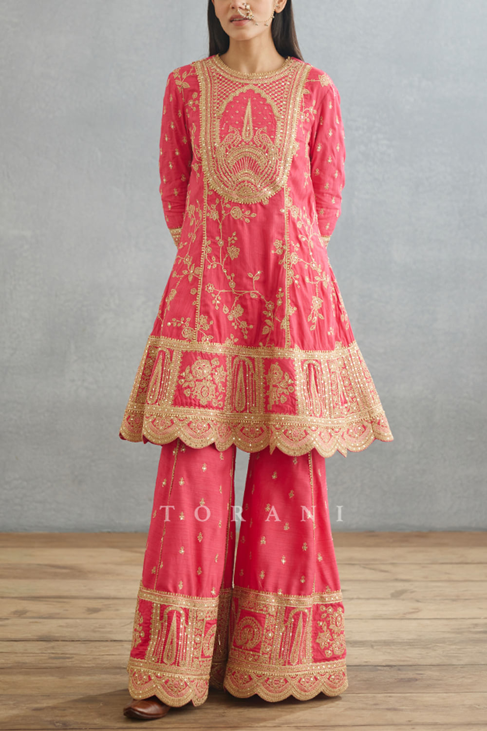 Buy Pink dori embroidery sharara set by Torani at Aashni and Co