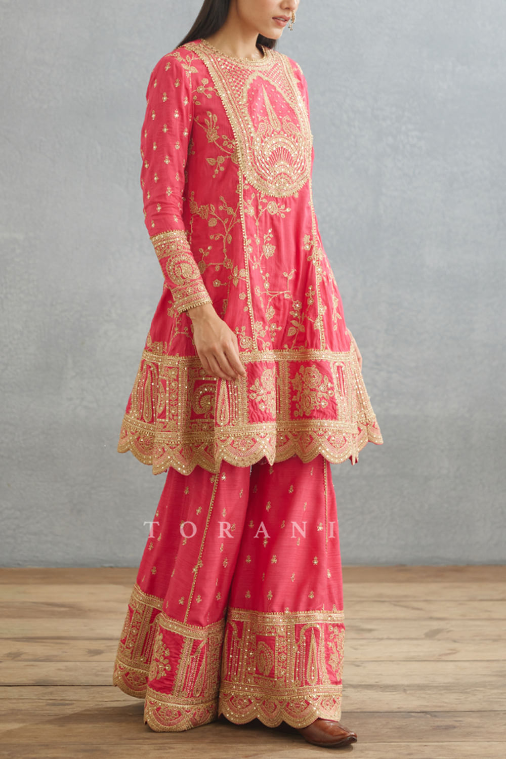 Buy Pink dori embroidery sharara set by Torani at Aashni and Co