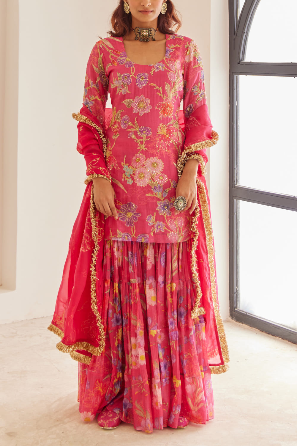Buy Pink floral print sharara set by House of Pink at Aashni and Co