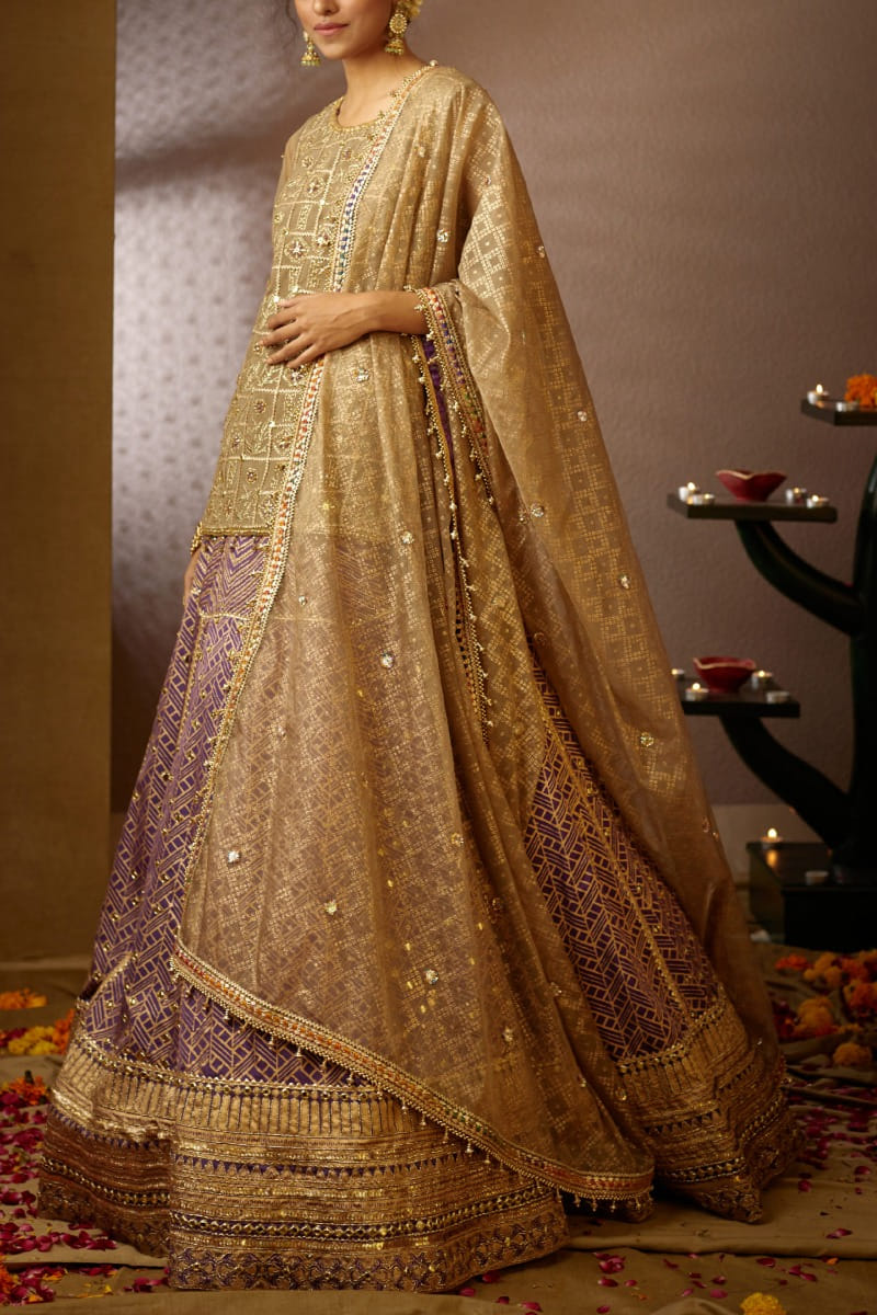 Buy Purple printed lehenga and kurta set by Moledro at Aashni and Co