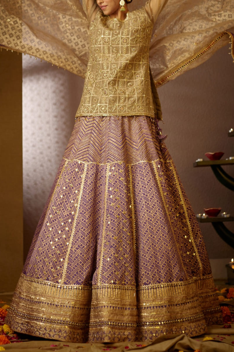 Buy Purple printed lehenga and kurta set by Moledro at Aashni and Co