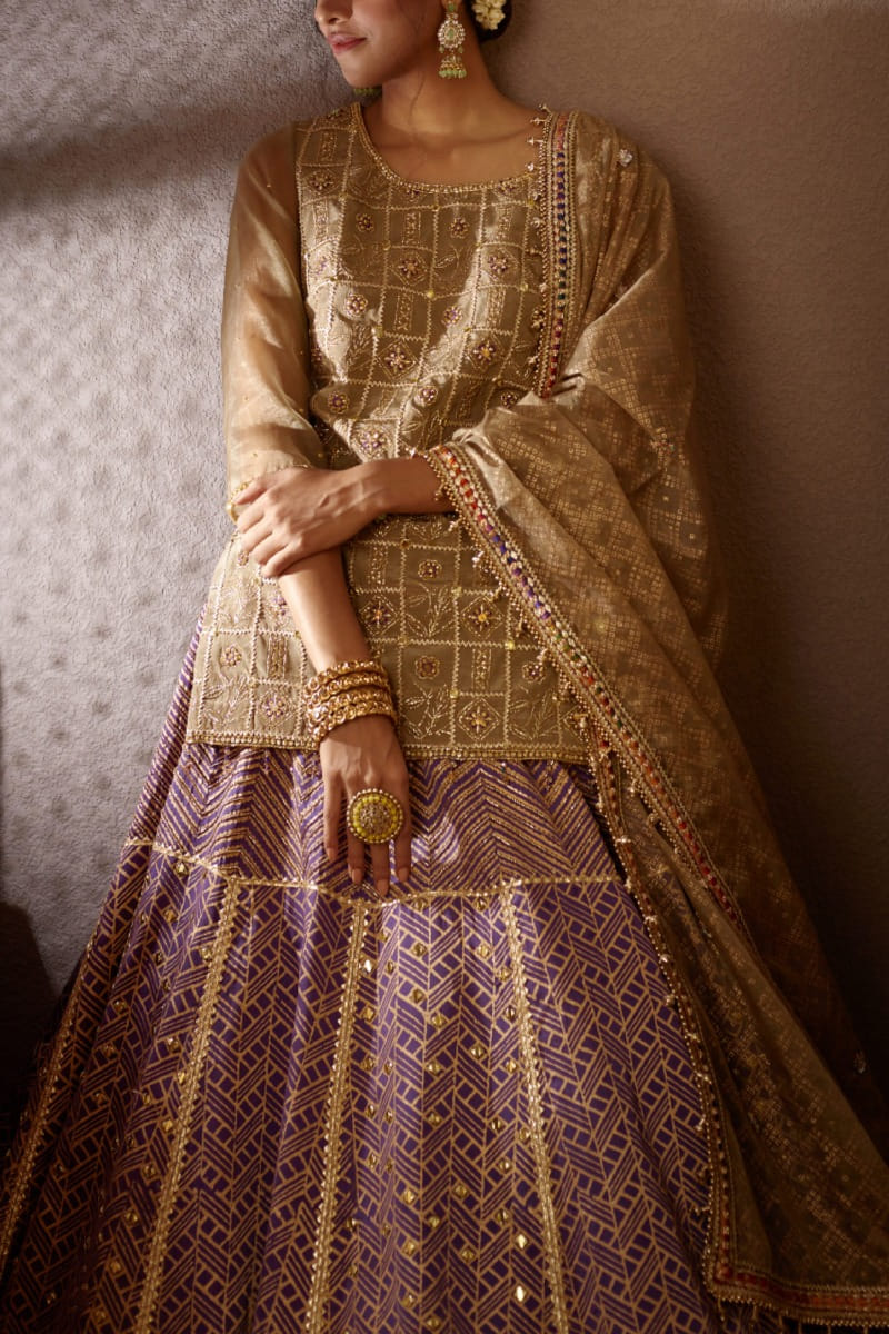 Buy Purple printed lehenga and kurta set by Moledro at Aashni and Co