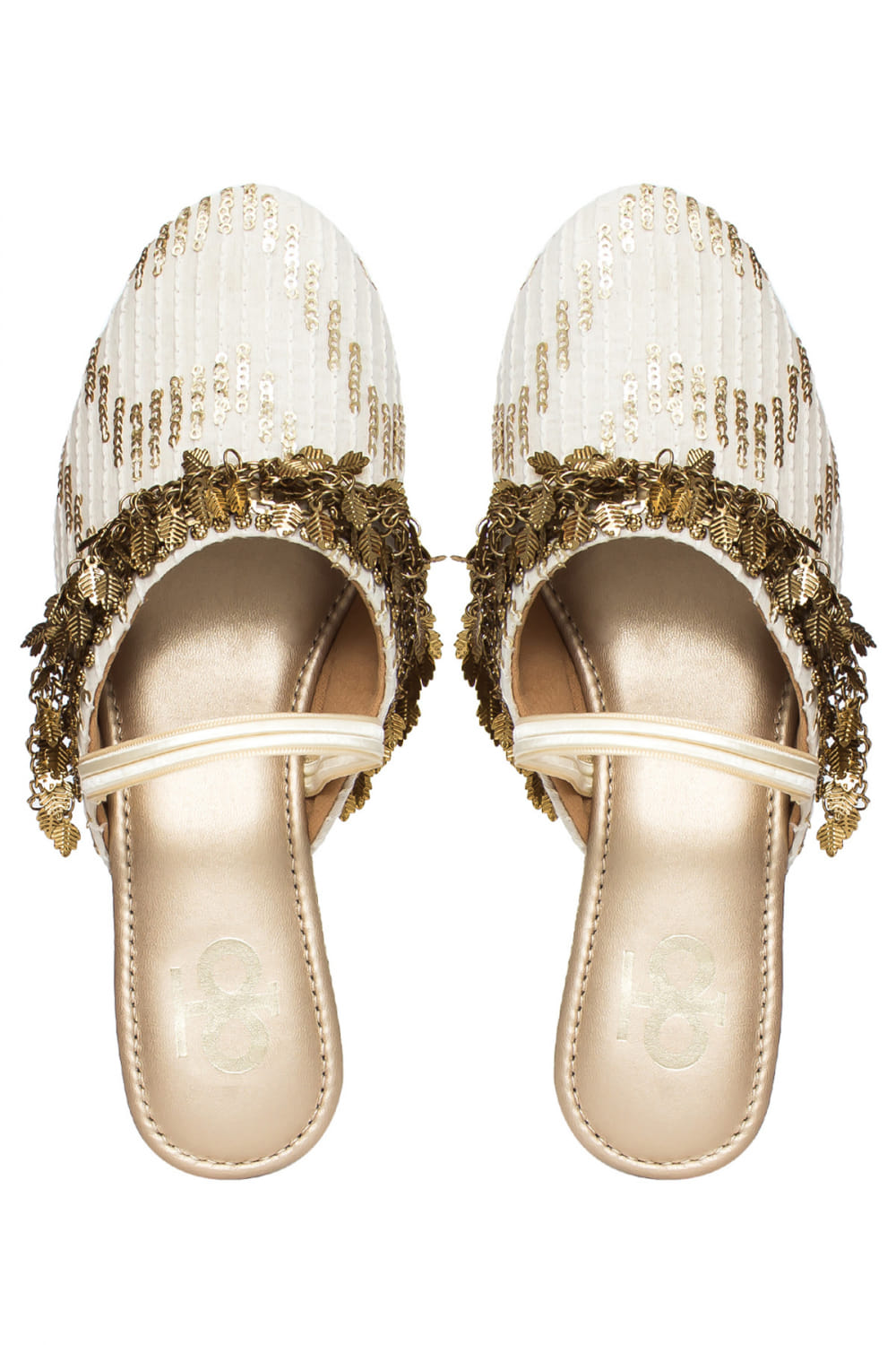 Shop White & gold leaf mule wedges-Kkarma by Kabir Varma|Aashni &Co