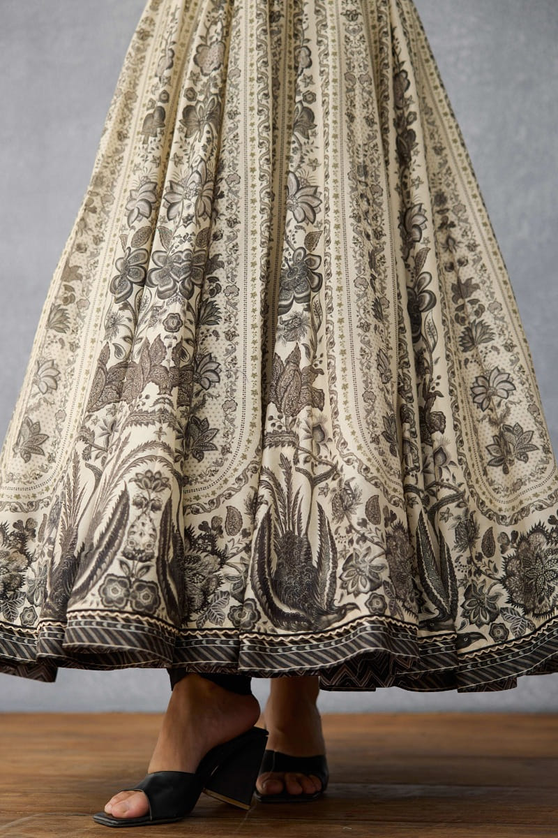 Buy White and black chintz print anarkali set by Torani at Aashni and Co