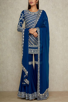 Buy Cobalt blue sharara set by Manish Malhotra at Aashni and Co